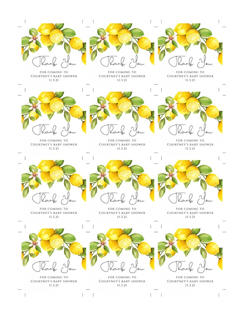 Lemon Baby Shower Thank You Favor Tag Templates Lemon Gift | Etsy
