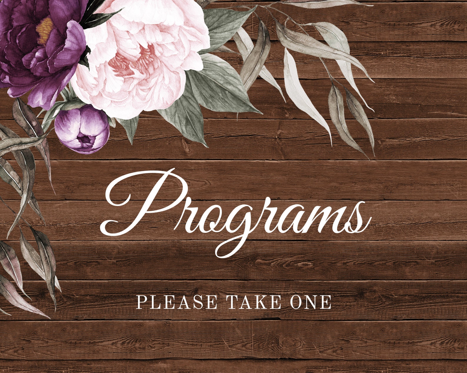 Rustic Wedding Program Sign Template, Purple Floral Program Sign ...