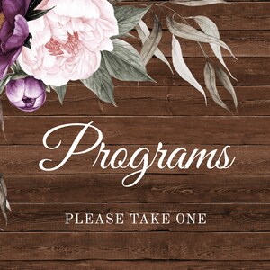 Rustic Wedding Program Sign Template, Purple Floral Program Sign ...