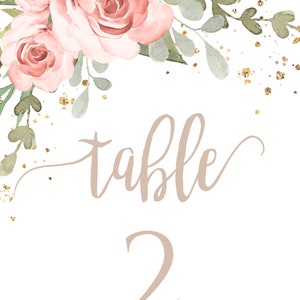 Printable Pink Floral Table Number 4x6 + 5x7 Card Templates, Editable ...