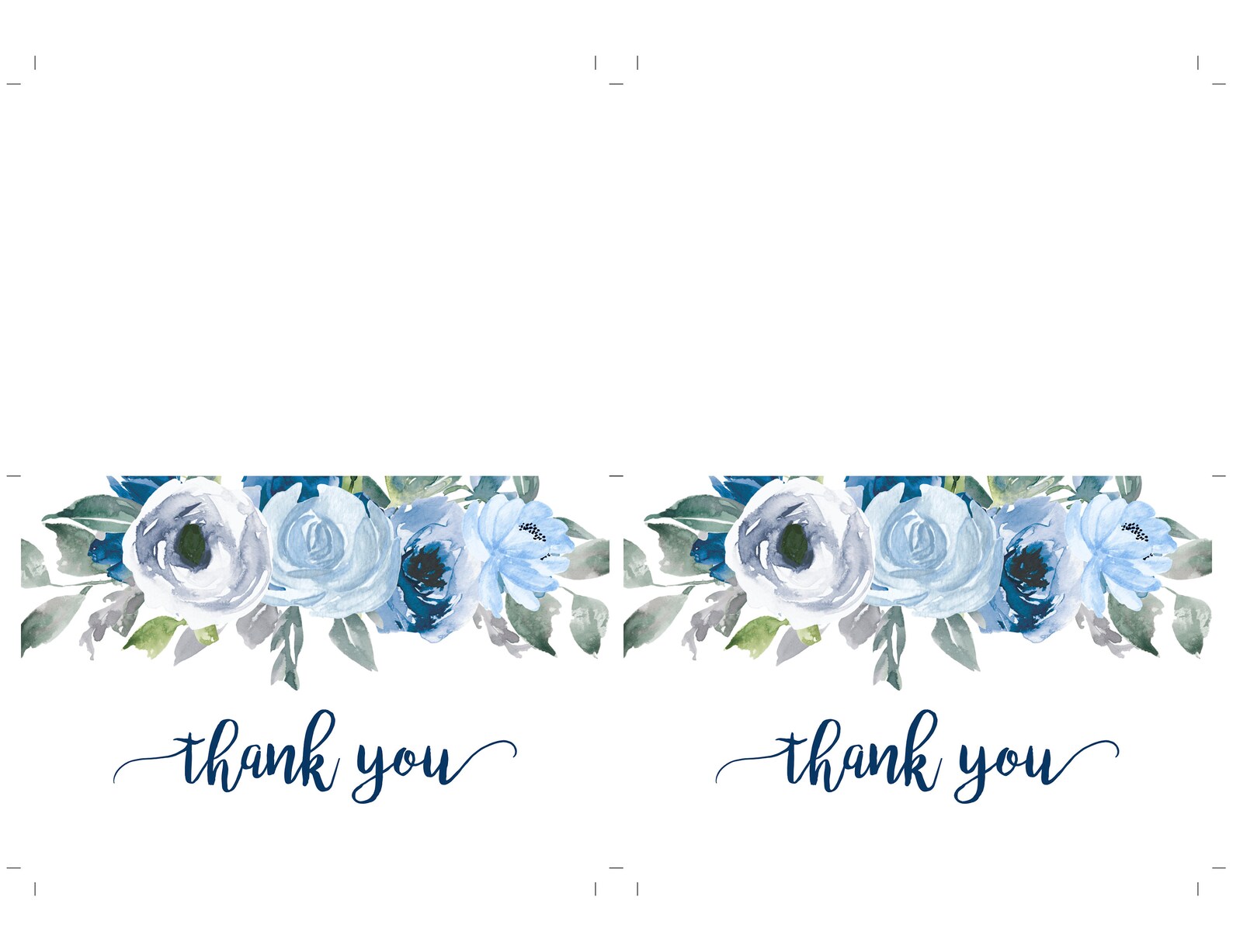 Blue Floral Folding Thank You Card Template, Funeral Thank You Note ...