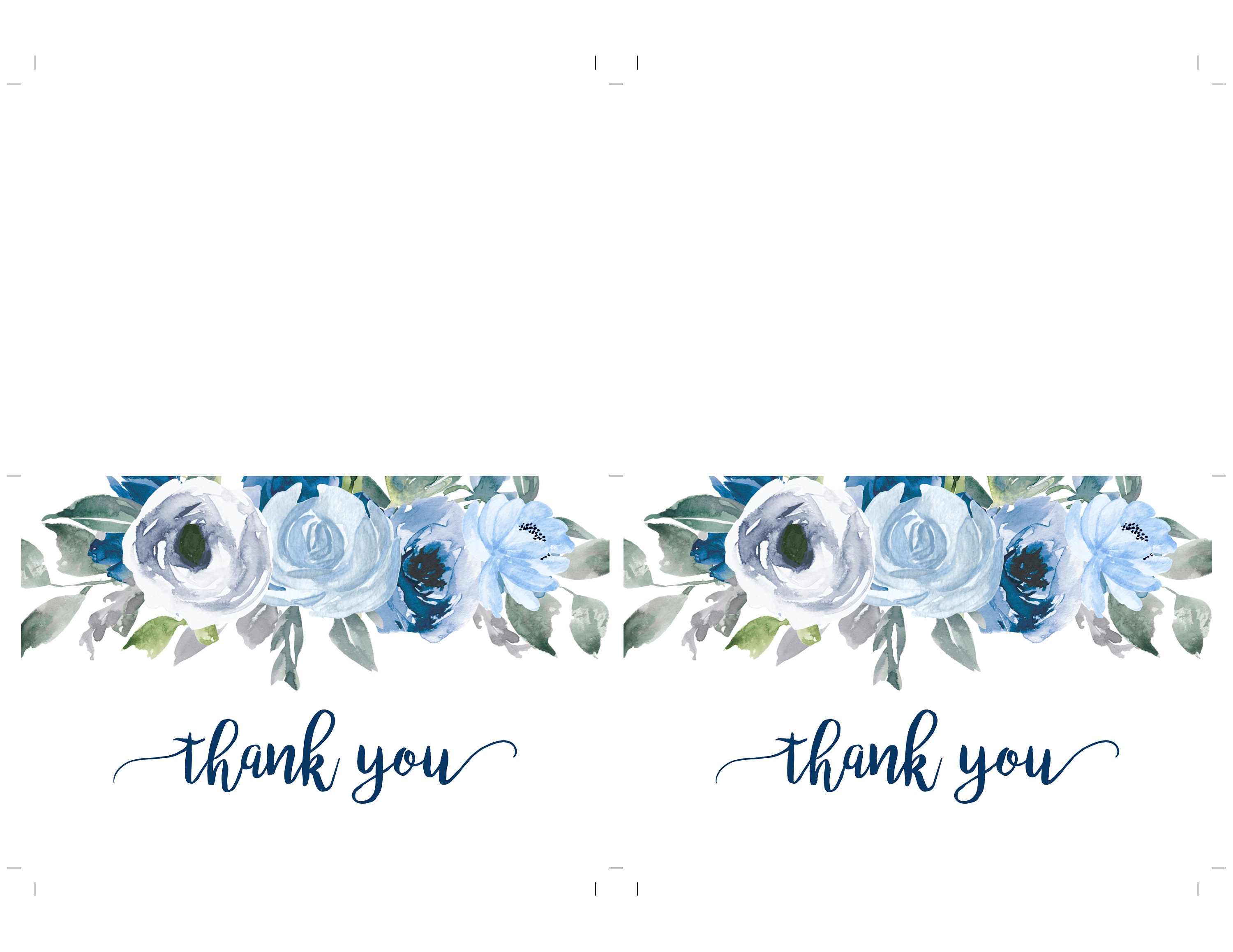 Blue Floral Folding Thank You Card Template Funeral Thank You | Etsy