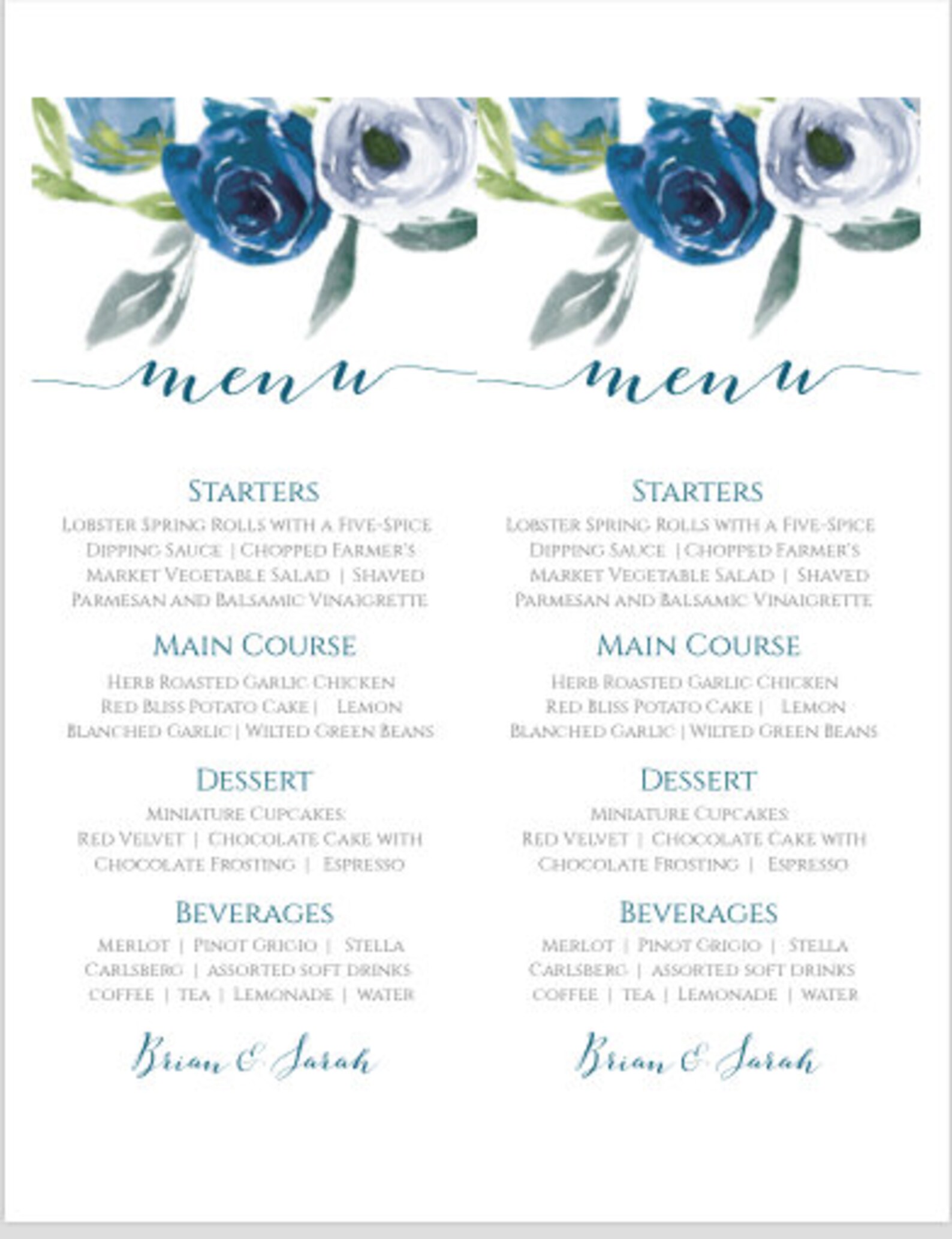 Blue Floral Wedding Menu Template Printable Navy Floral Menu | Etsy