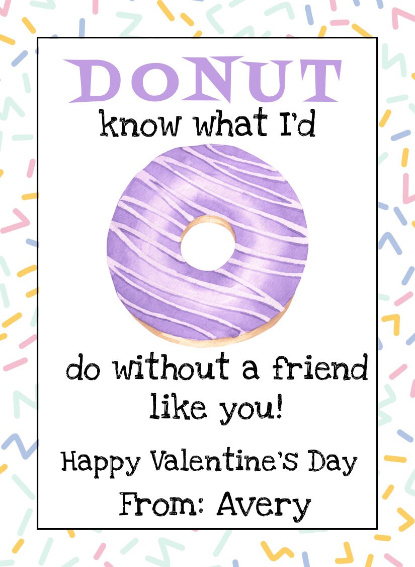 Donut Valentines Day Card Template Donut Valentines Cards for | Etsy