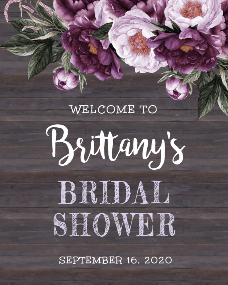 Rustic Purple Floral Welcome Poster Bridal Shower Sign - Etsy