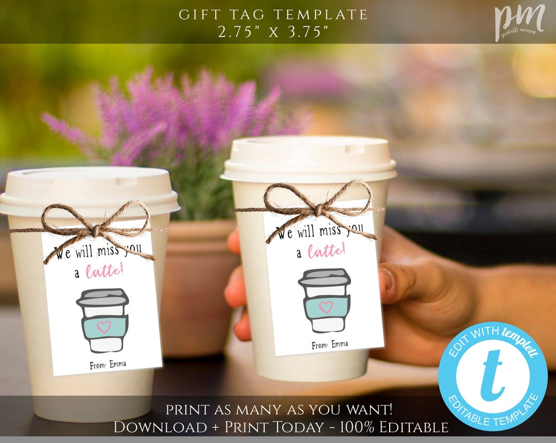 Coffee Gift Tag Template, Appreciation Gift Tag, Coffee Favor Tag Latte ...