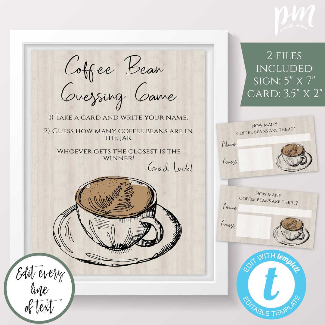 Coffee Bean Guessing Game Template for Baby Shower, Printable Baby ...