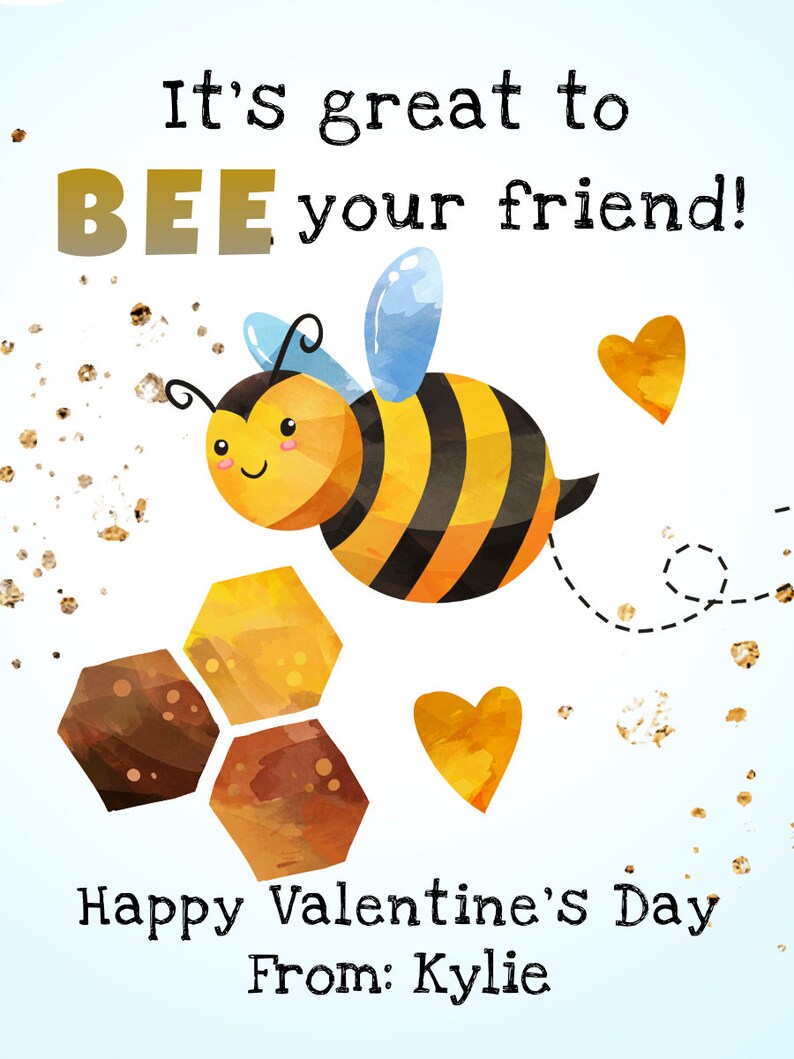 Bee Valentines Day Card Template Honey Bee Valentine Card for | Etsy