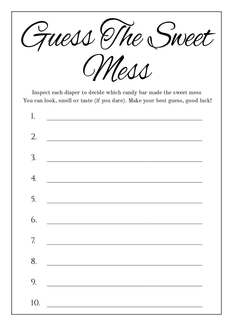 Guess The Sweet Mess Baby Shower Game Template Printable Baby | Etsy