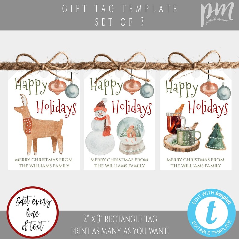 Happy Holidays Gift Tag Template Set of 3 Holiday Party Gift - Etsy