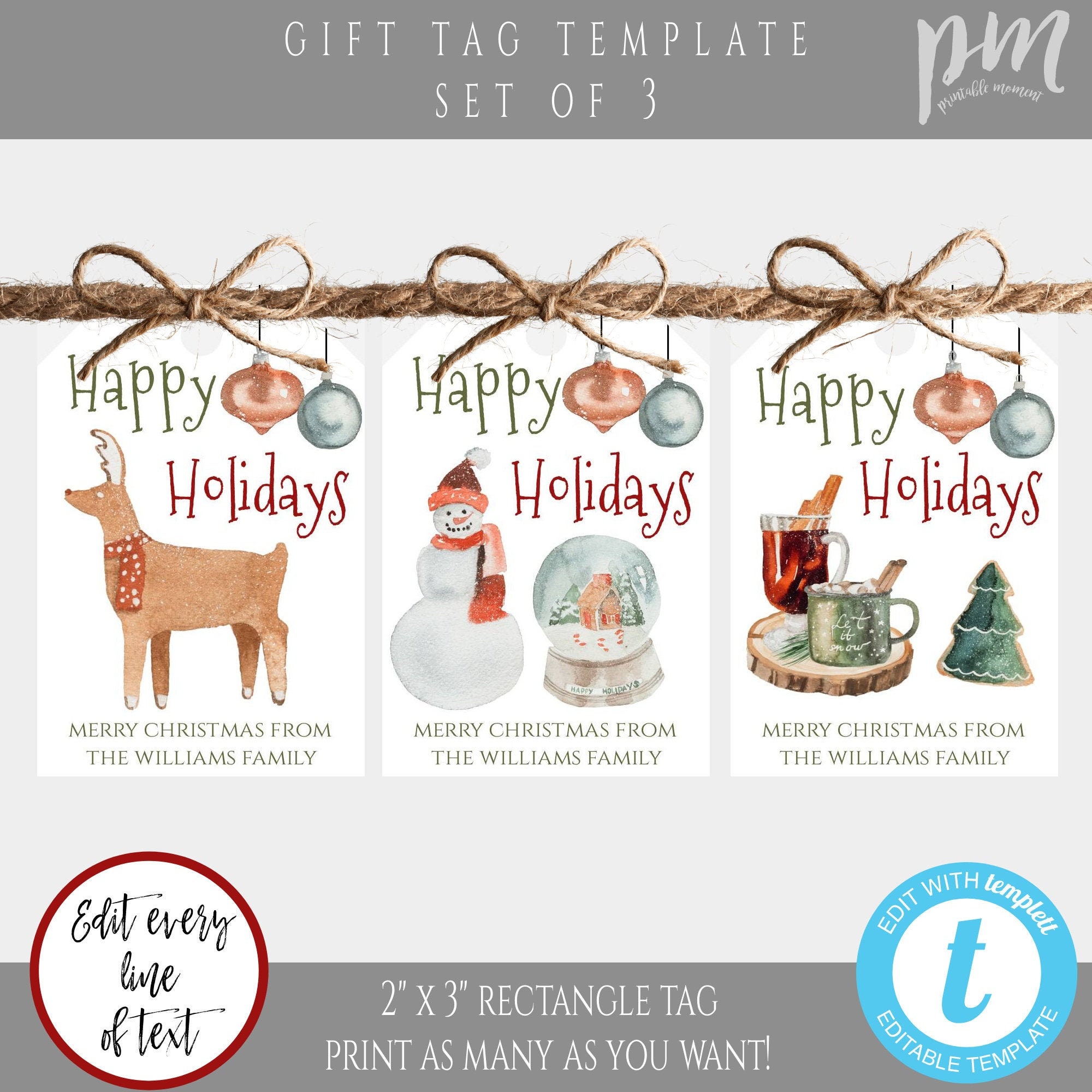 Happy Holidays Gift Tag Template Set of 3 Holiday Party Gift | Etsy