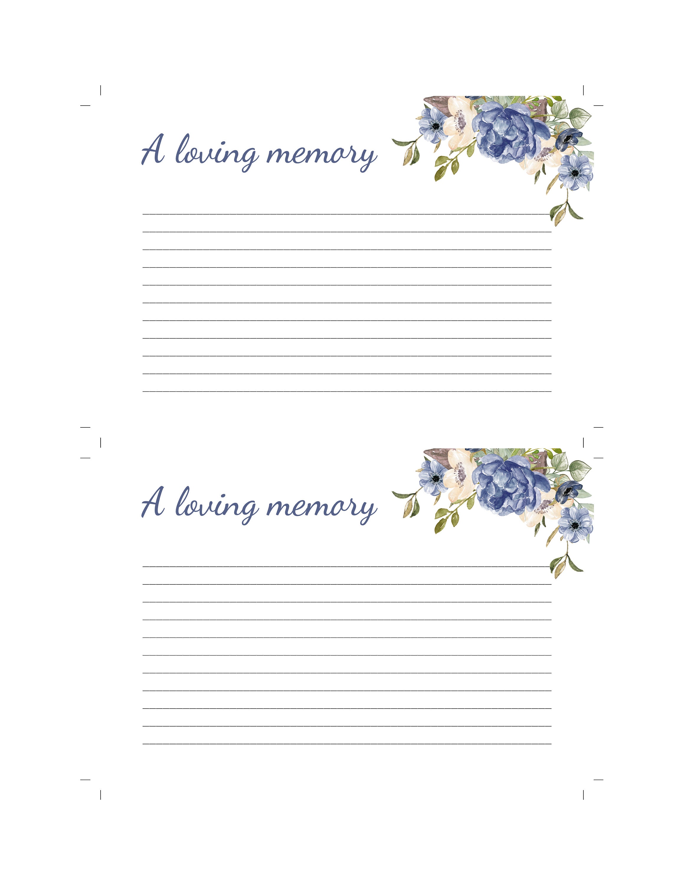 Blue Floral Memory Card Keepsake Template, Share a Memory Card ...