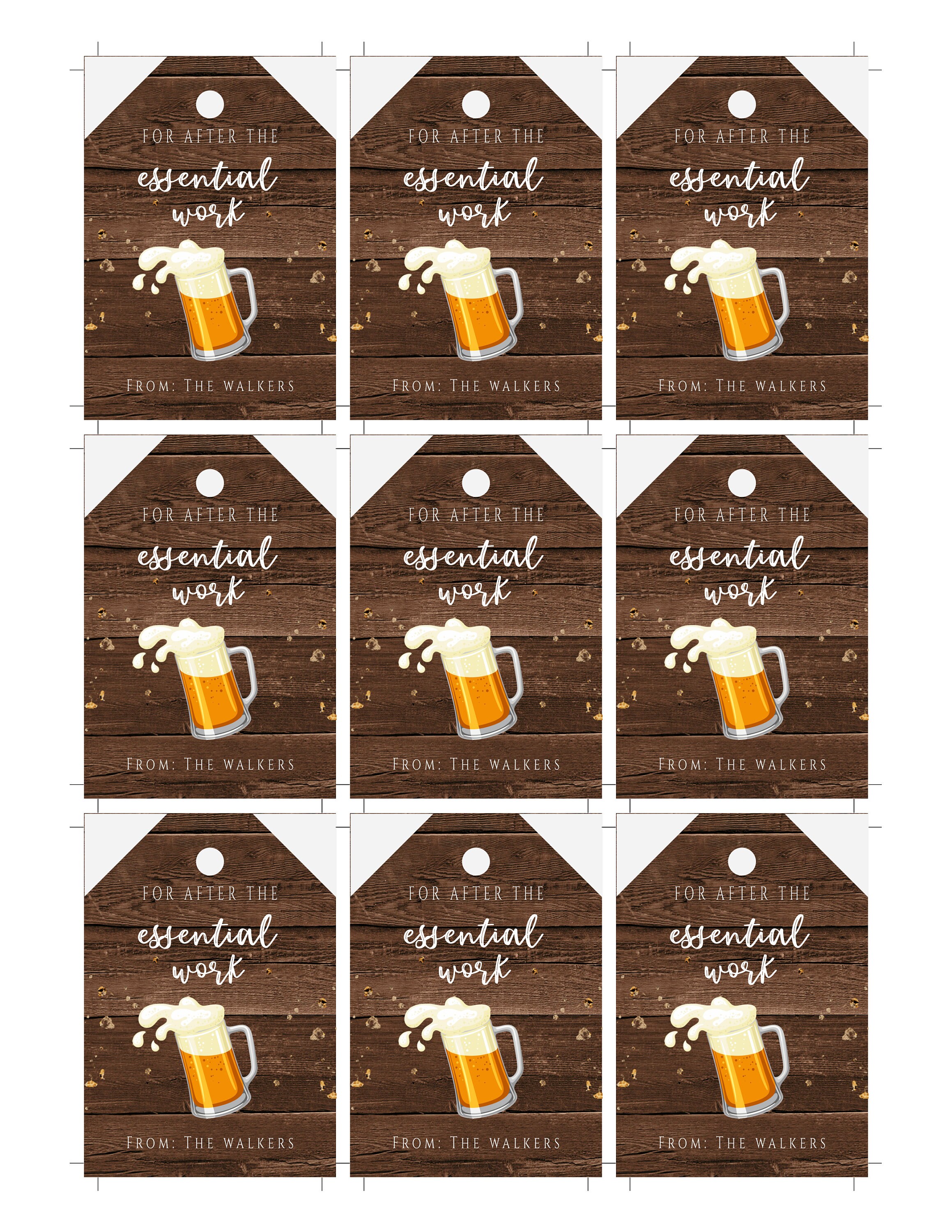 Beer Gift Tag Template for Essential Worker Quarantine Treat - Etsy