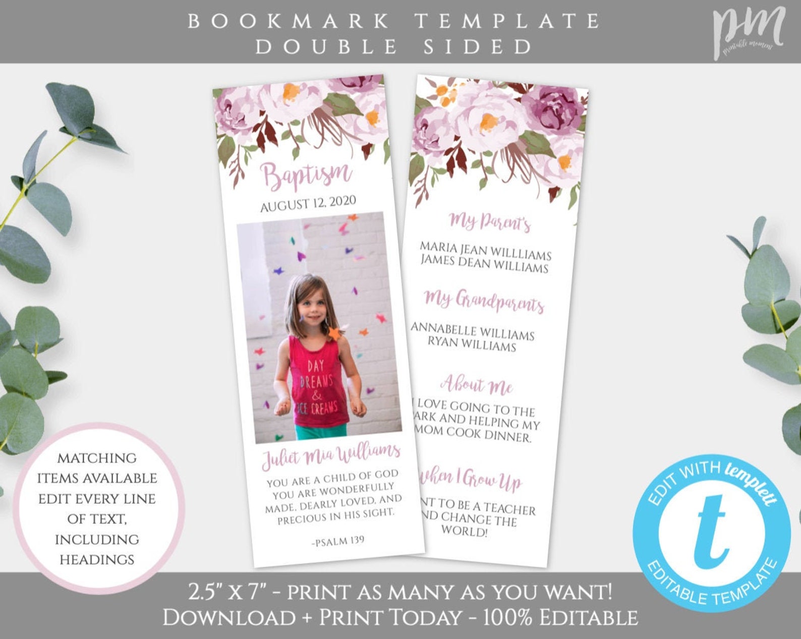 Personalized Bookmark for Baptism Custom Bookmark Baptism | Etsy