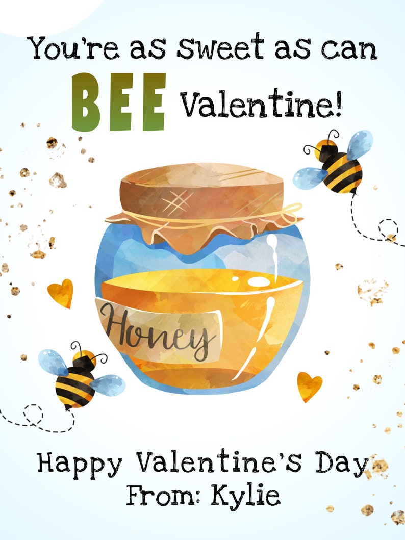 Bee Valentines Day Card Template Honey Bee Valentine Card for | Etsy