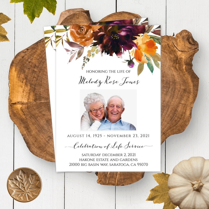 Fall Floral Funeral Program Autumn Memorial Program Memorial | Etsy