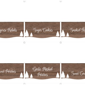 Holiday Party Buffet Cards, Rustic Christmas Food Tent Card Template ...