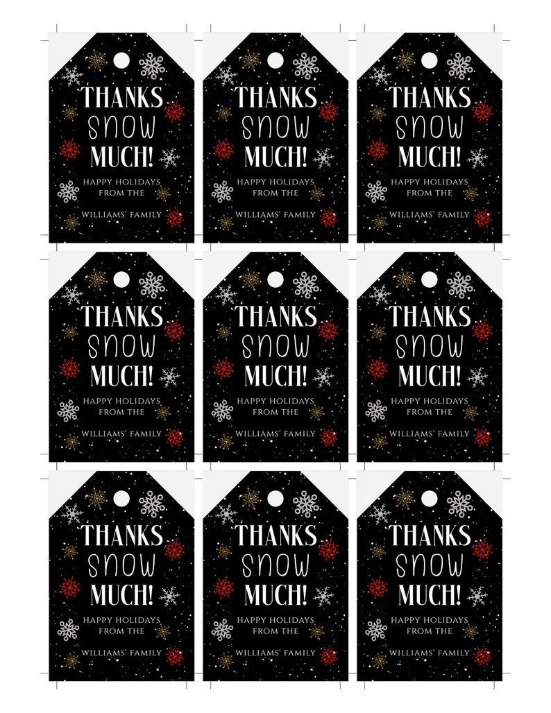Thanks Snow Much Gift Tag Template Warm and Cozy Holiday Gift | Etsy