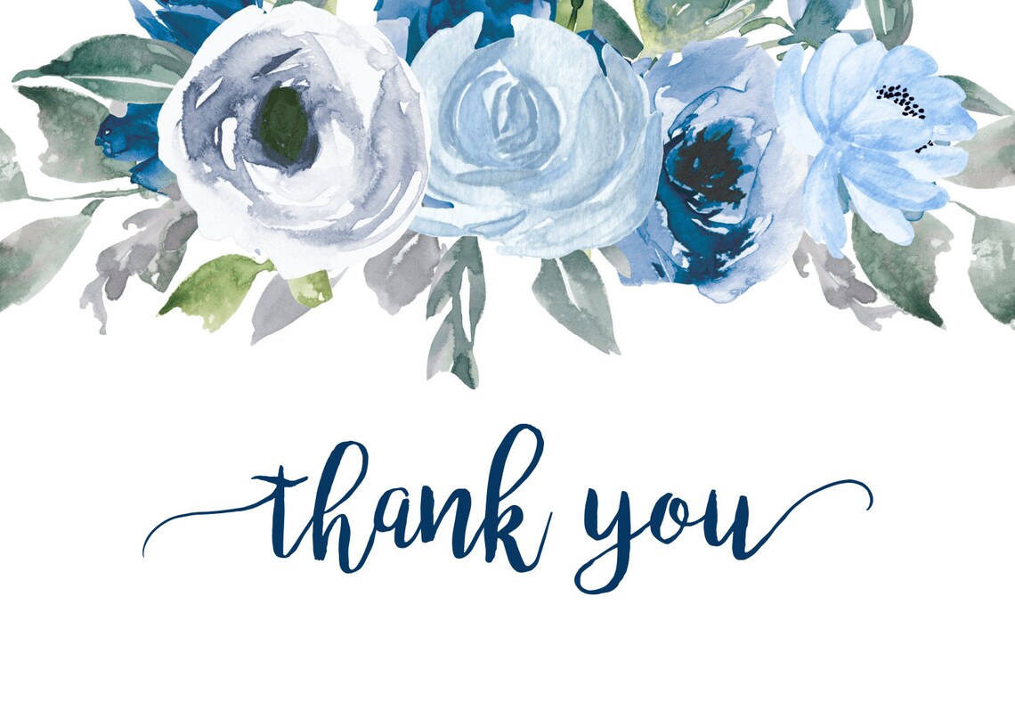 Blue Floral Folding Thank You Card Template Funeral Thank You | Etsy