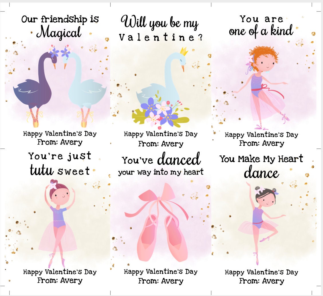 Dance Valentines Day Card Template, Ballet Valentines Cards for Kids ...