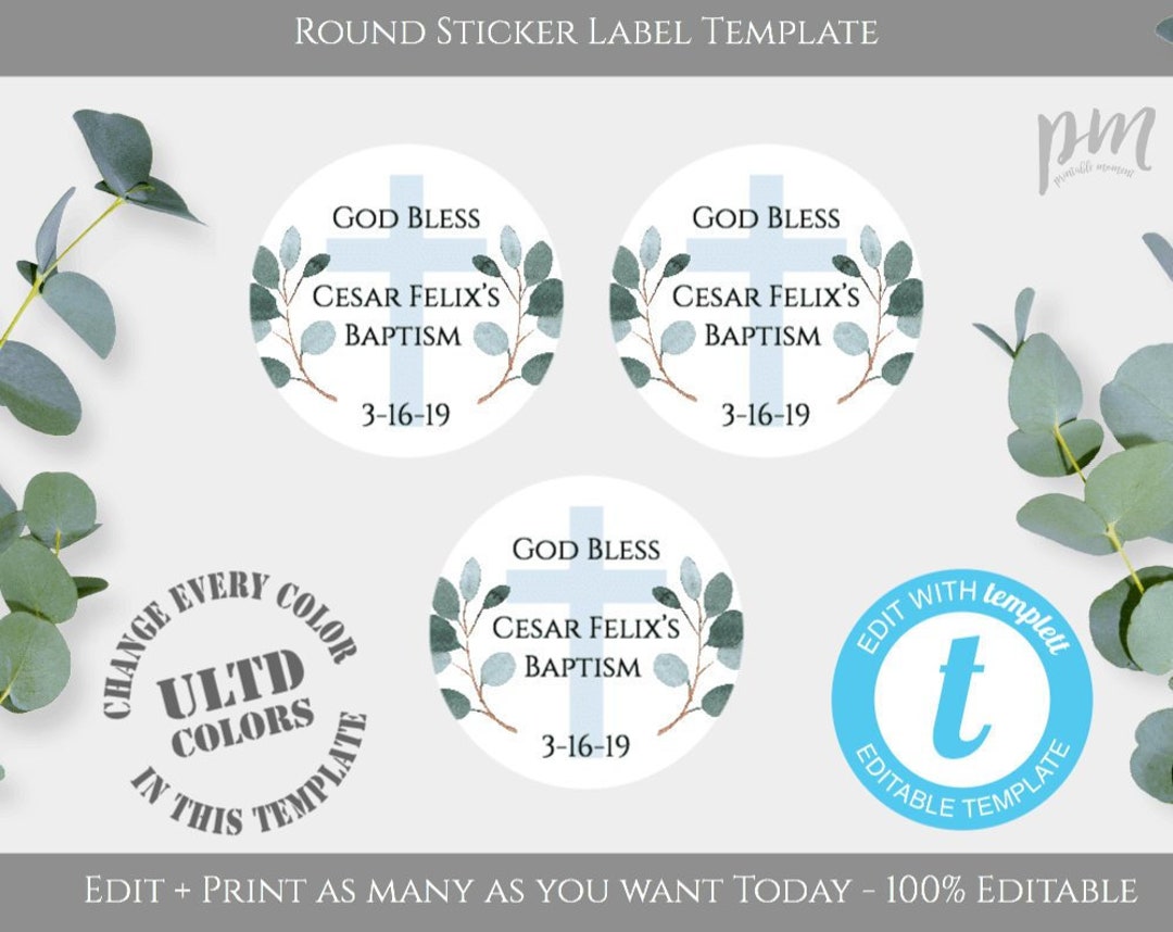 Thank You Sticker Label Template for Baptism, Baptism Favor Ideas ...