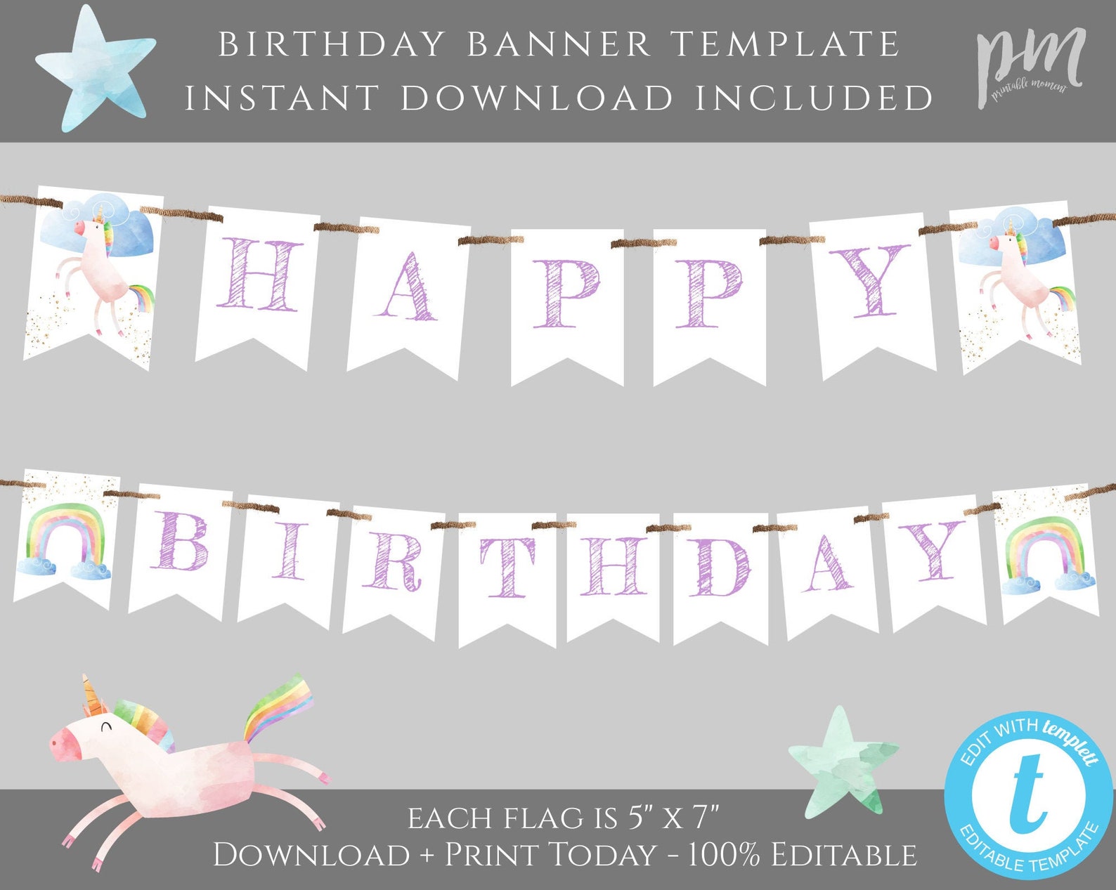 Unicorn Banner Flag Template for Birthday, Unicorn Decor, Magical ...