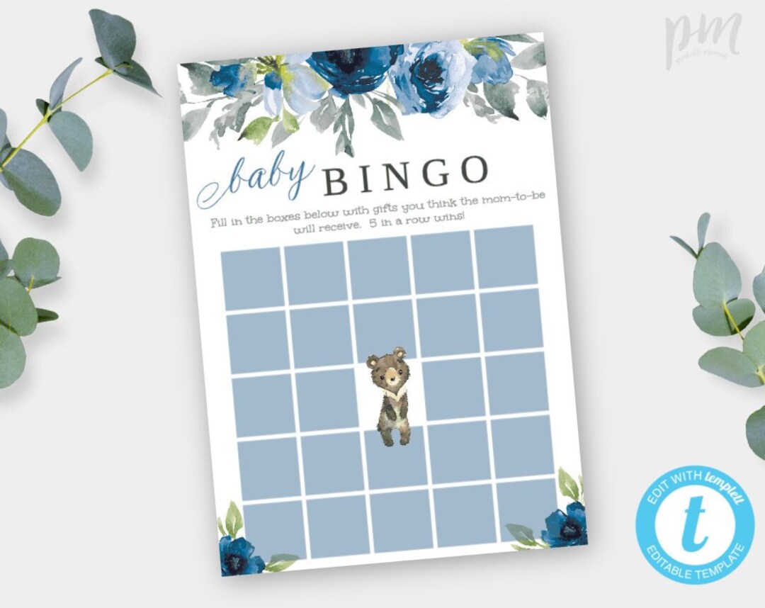 Bear Baby Shower Bingo Game Template, Baby Shower Game, Boy Baby Shower ...