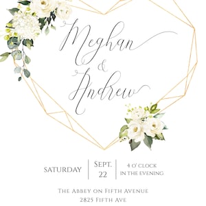 Gold Geometric Wedding Invitation Template Set, Heart Wedding ...