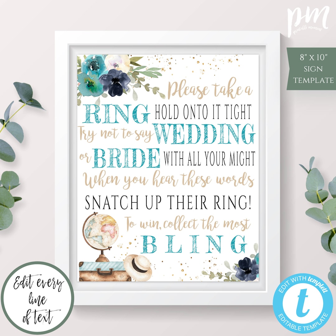 Traveling From Miss to Mrs Blue Floral Put a Ring on It Sign Template ...