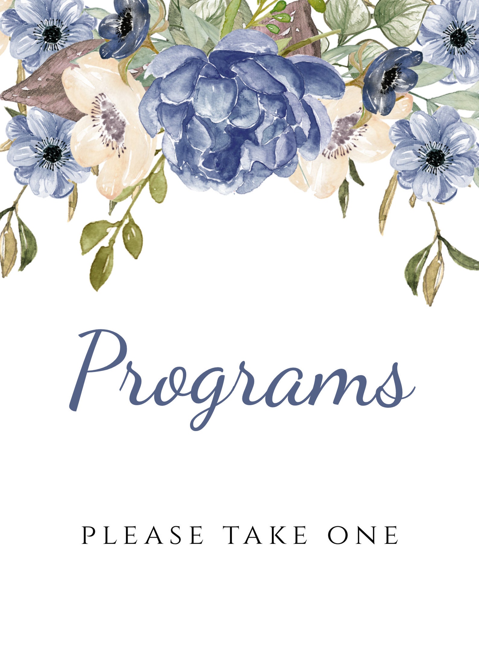 Blue Floral Program Sign Template Printable Program Sign - Etsy