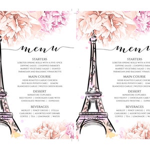 Paris Menu Card Template 5" X 7", Eiffel Tower Food Menu, French Theme ...