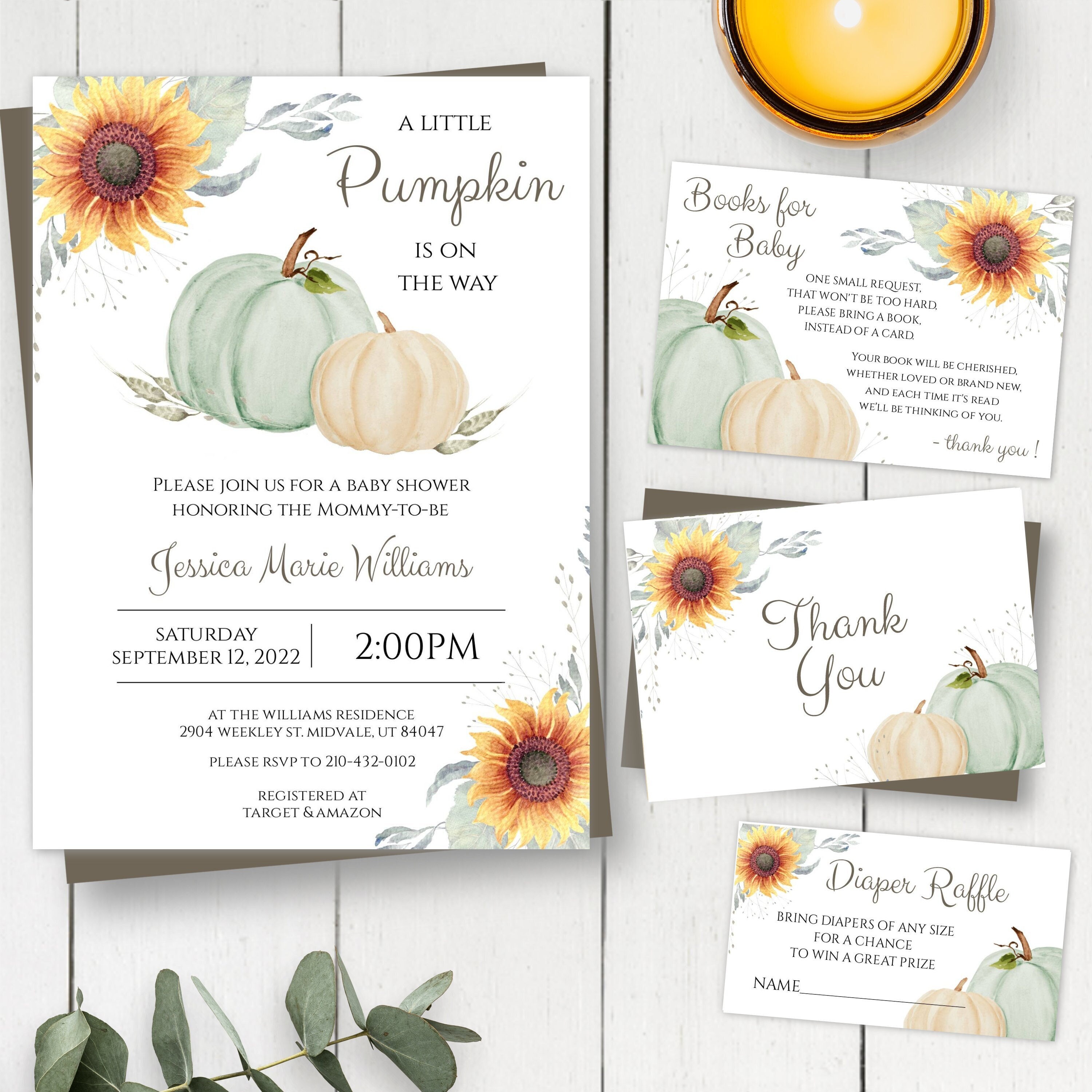 Pumpkin Baby Shower Invitation Template Rustic Baby Shower | Etsy