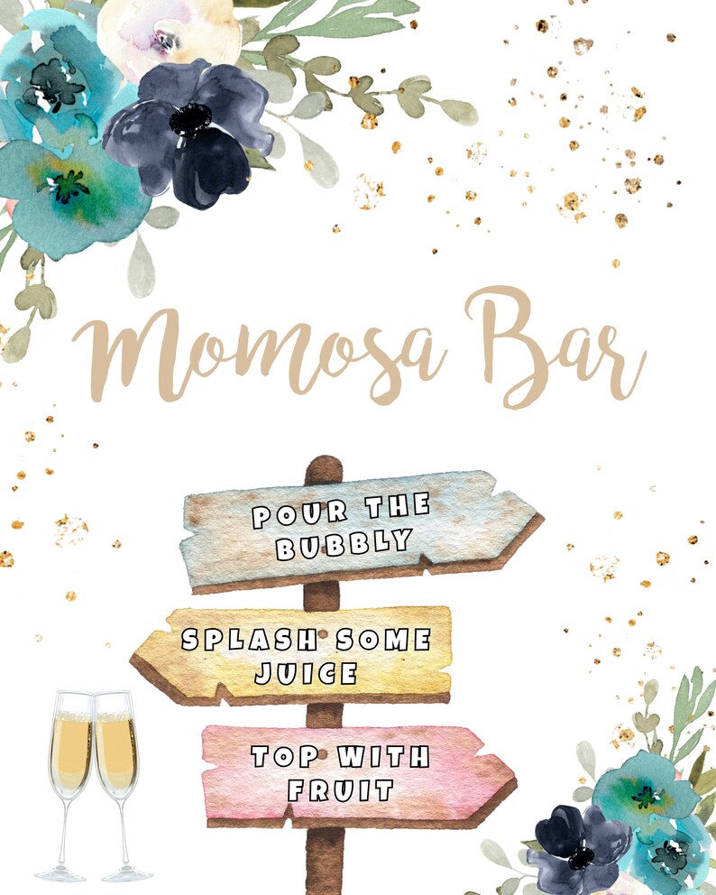 Blue Floral Mom-osa Bar Sign Template, Mimosa Bar Travel Theme ...