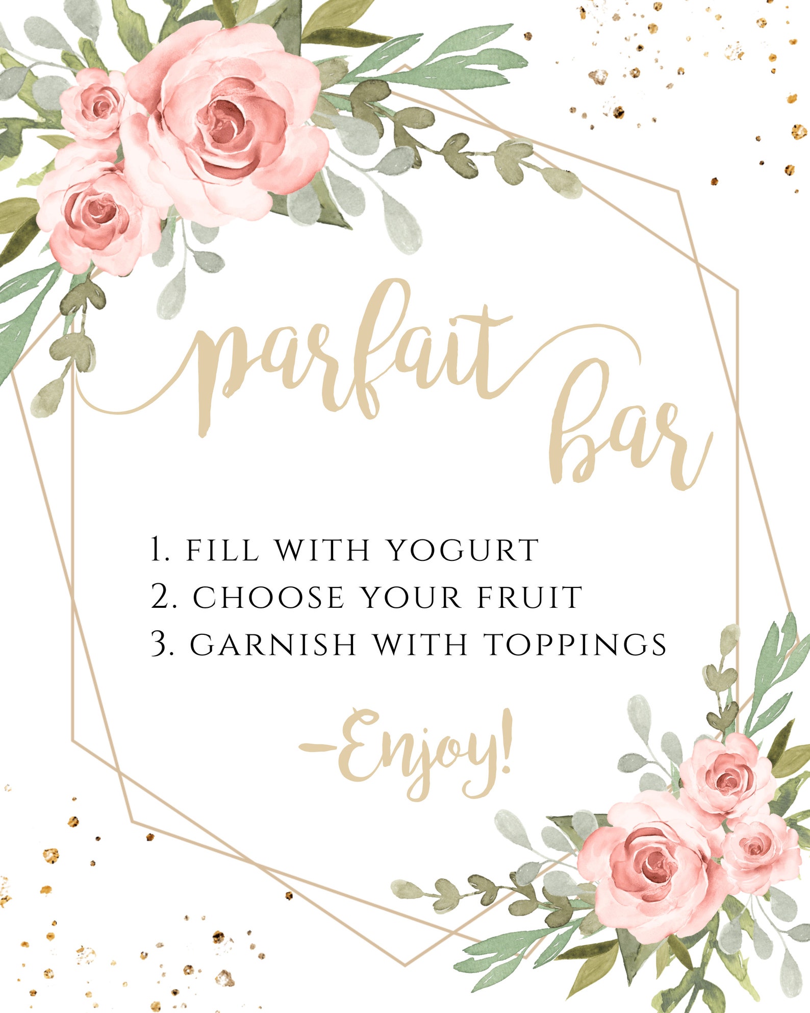 Blush Floral Parfait Bar Sign Template, Mimosa Bar, Gold Geometric Baby ...