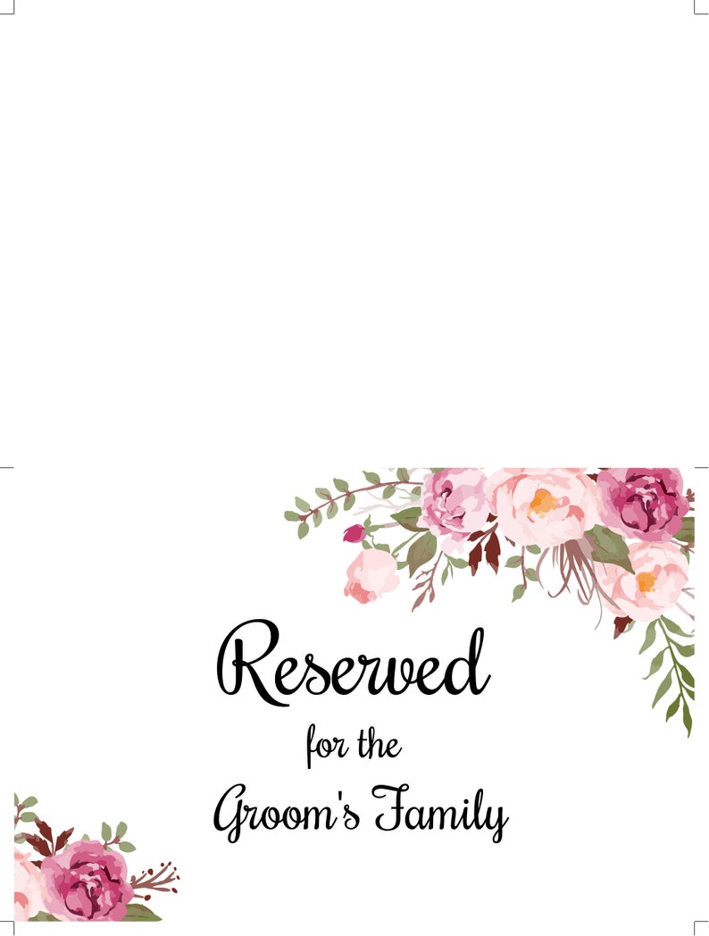 Floral Reserved Sign Template Reserved for Bride's - Etsy