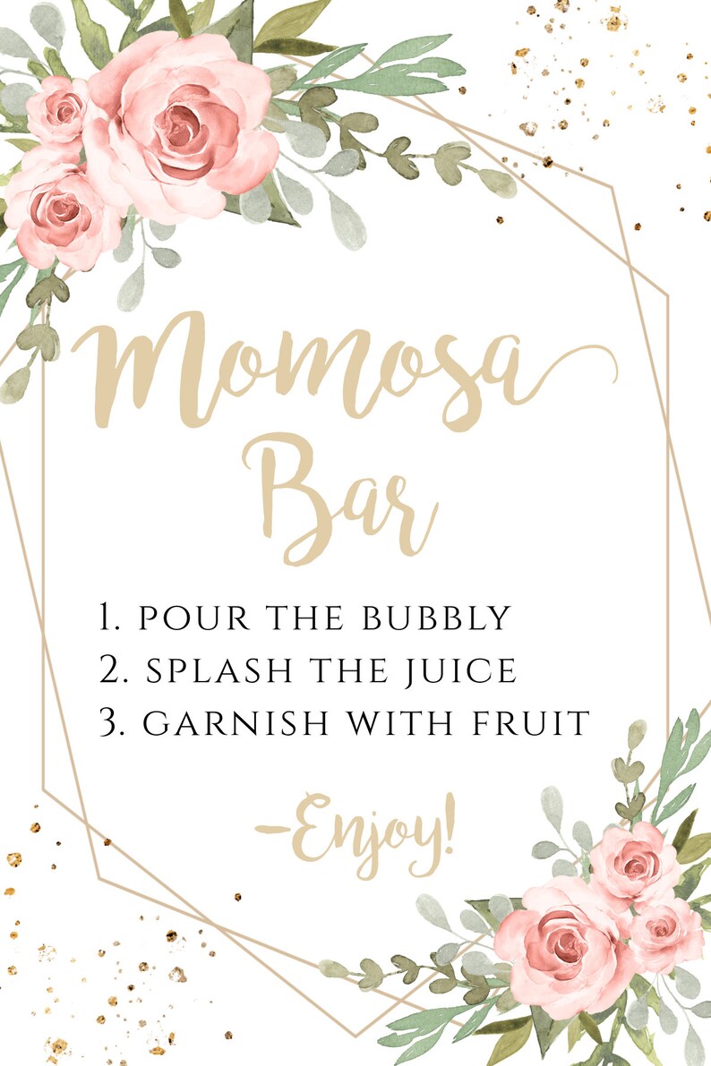 Mom-osa Bar Sign Template, Blush Floral, Mimosa Bar 4" X 6" Gold ...