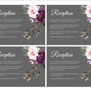 Purple and Gray Reception Card Template, Wedding Insert, Printable Plum ...