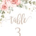 Printable Pink Floral Table Number 4x6 5x7 Card Templates - Etsy