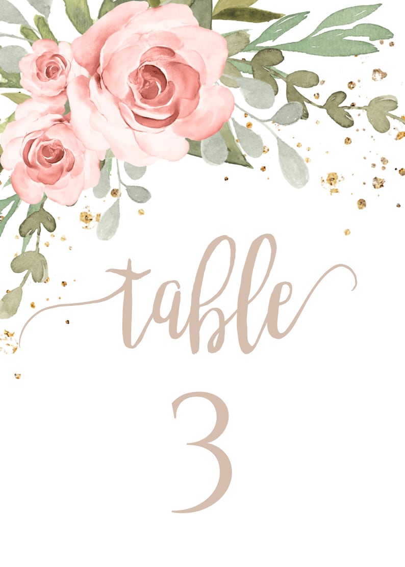 Printable Pink Floral Table Number 4x6 + 5x7 Card Templates, Editable ...
