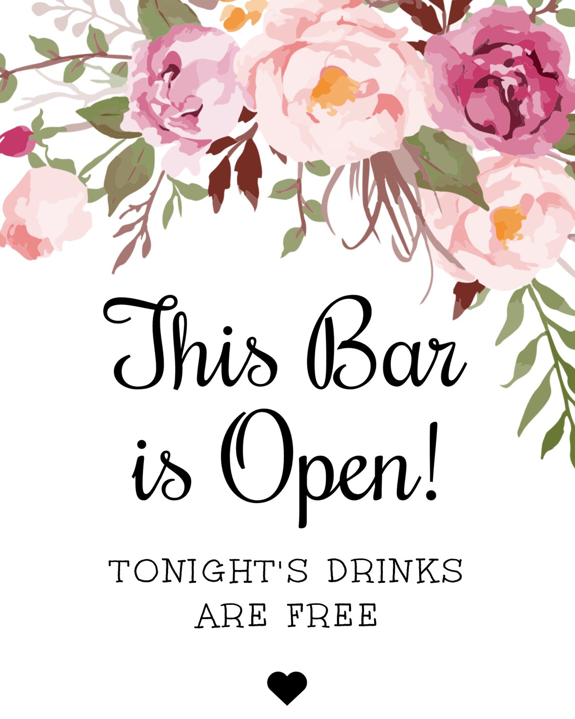 This Bar is Open Sign Template Pink Floral Wedding Bar Sign | Etsy