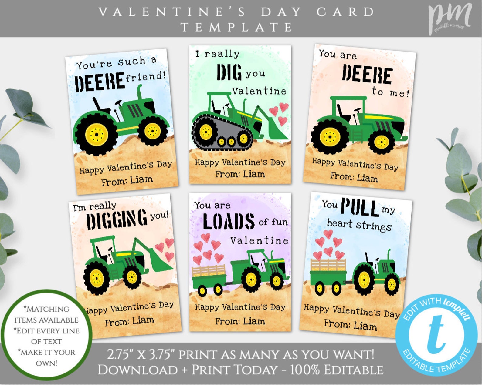 Tractor Valentines Day Card Template, Tractor Valentines Cards for Kids ...