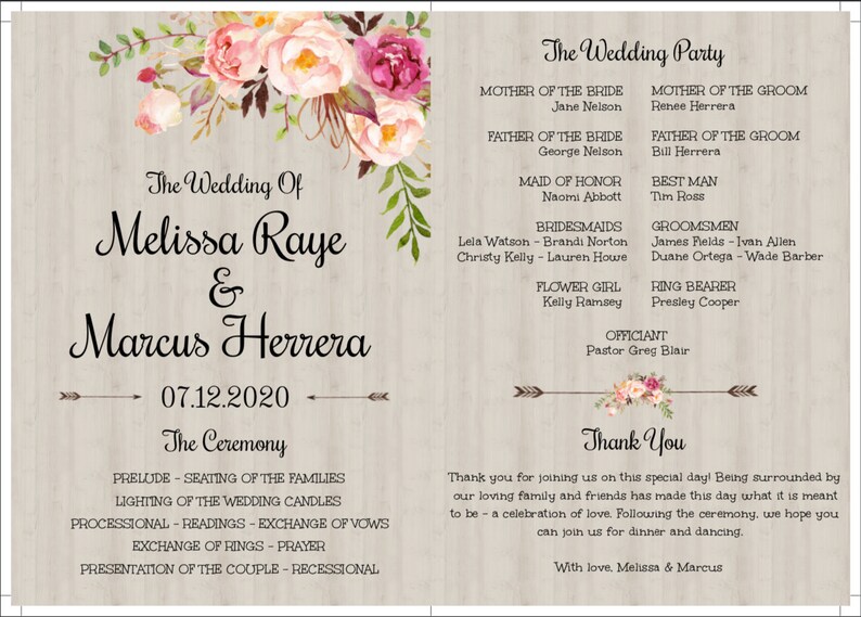 Bohemian Floral Wedding Program Fan Template Bohofloral - Etsy
