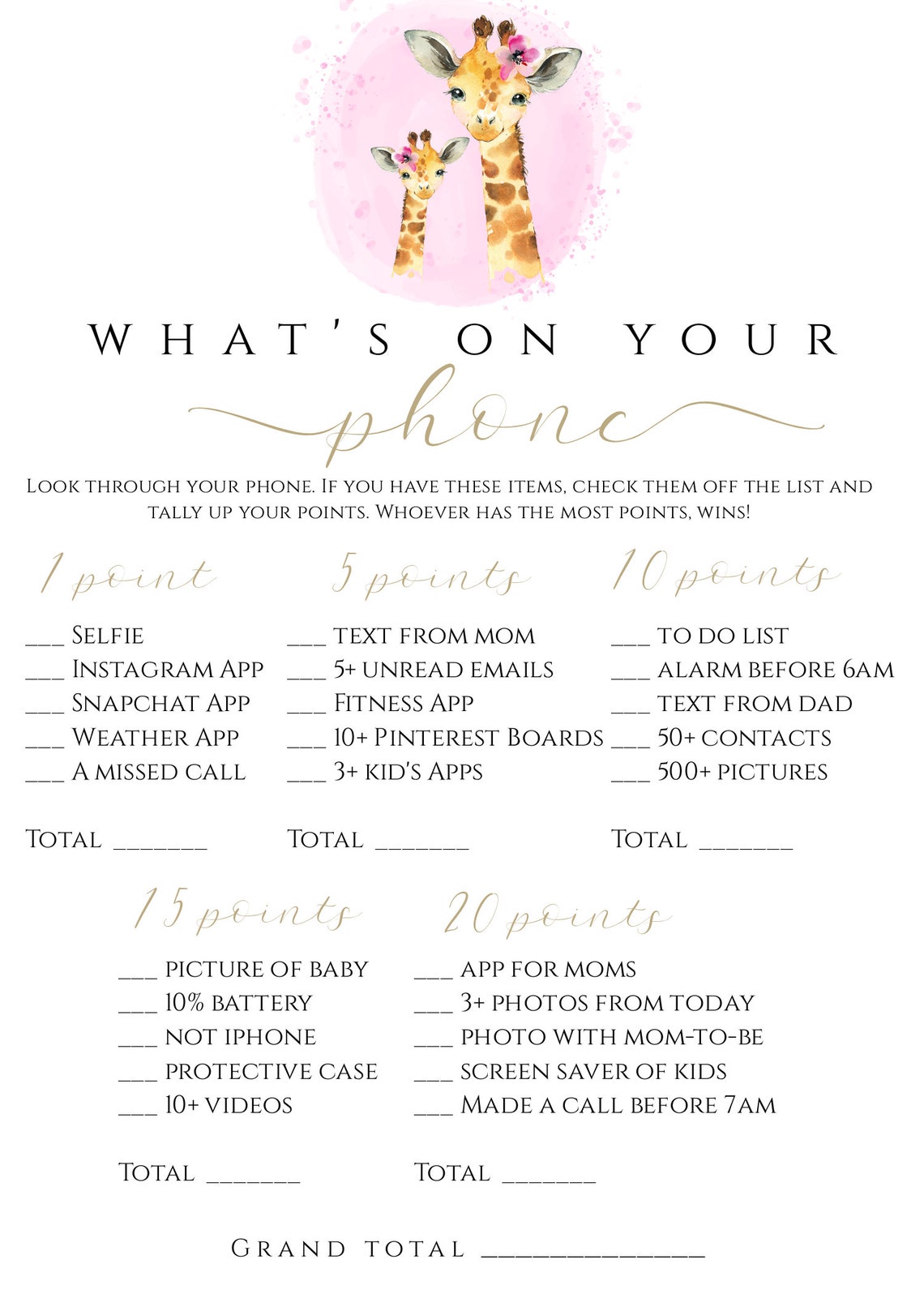 Pink Giraffe Baby Shower Game Bundle Template Set, Giraffe Shower Games ...