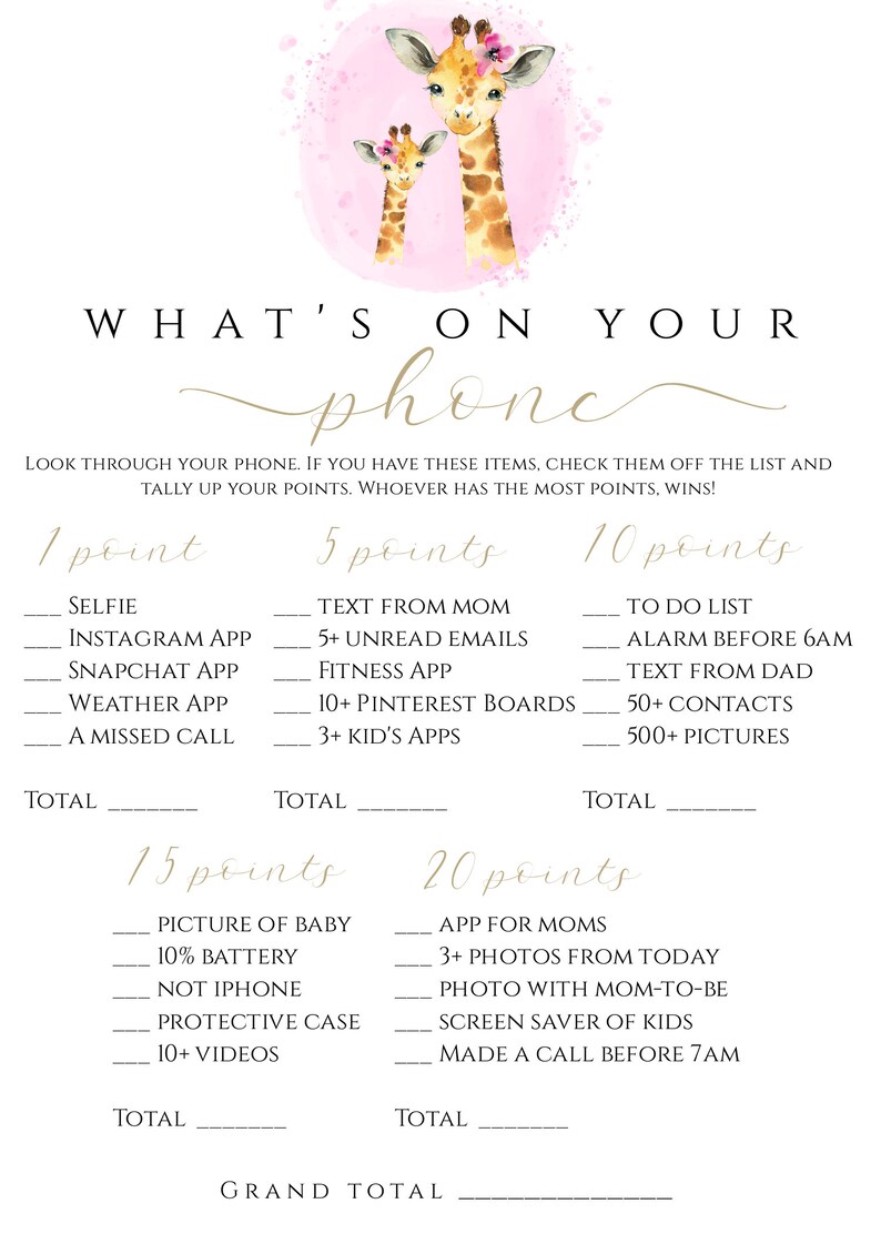 Pink Giraffe Baby Shower Game Bundle Template Set Giraffe - Etsy
