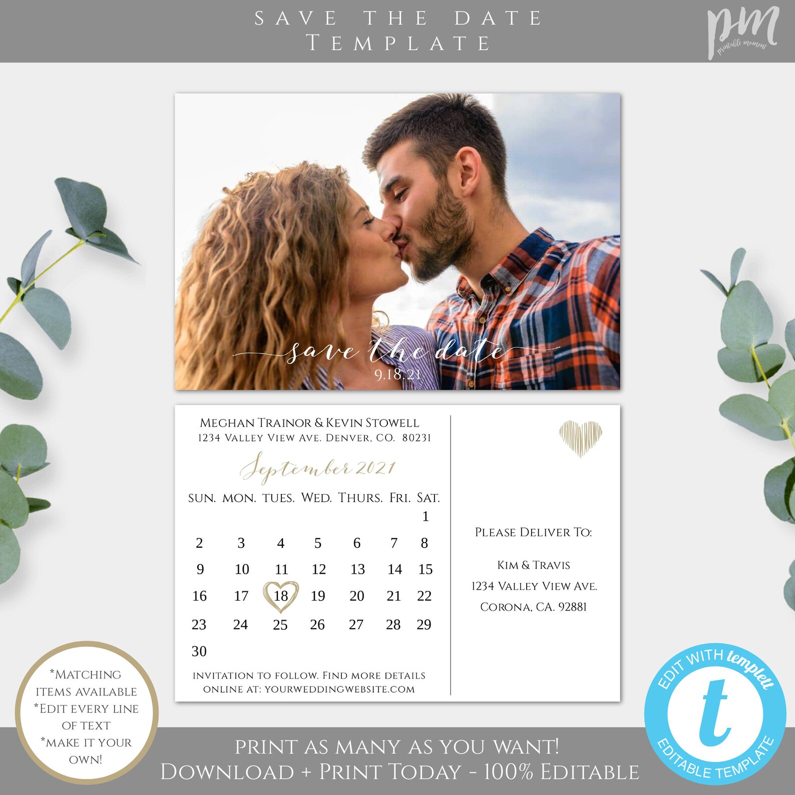 Calendar Save the Date Postcard Save the Date Template - Etsy