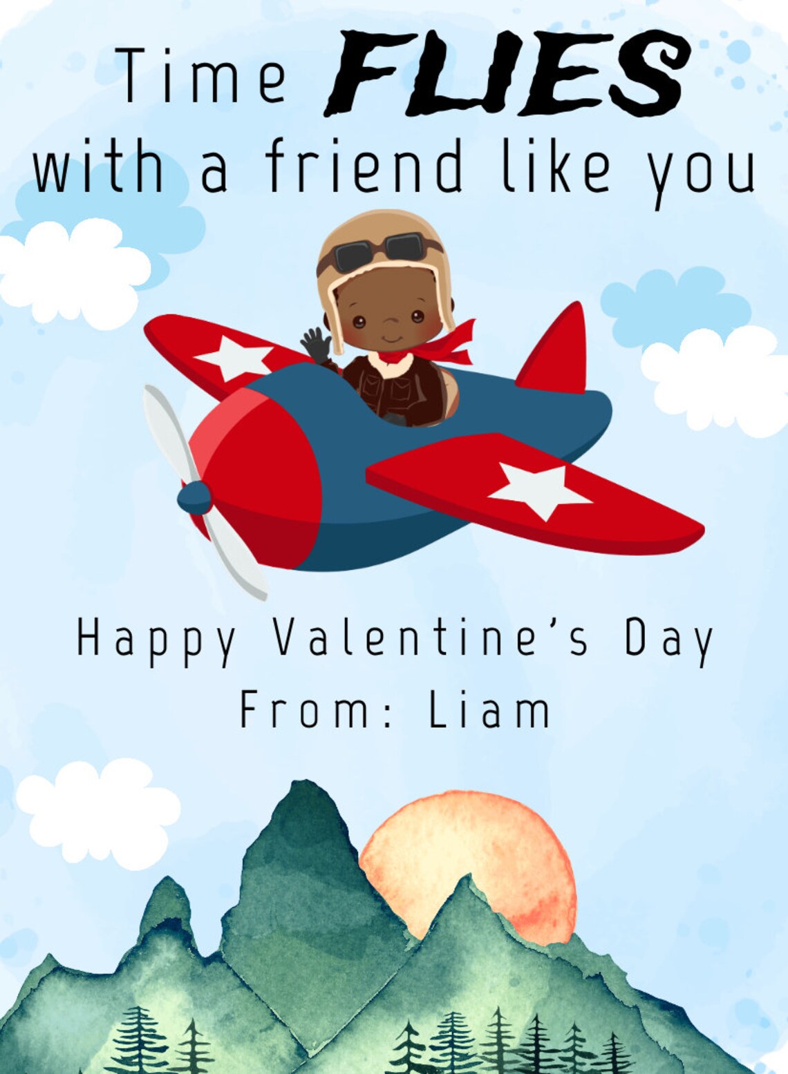 Airplane Valentines Day Card Template Pilot Valentines Cards - Etsy