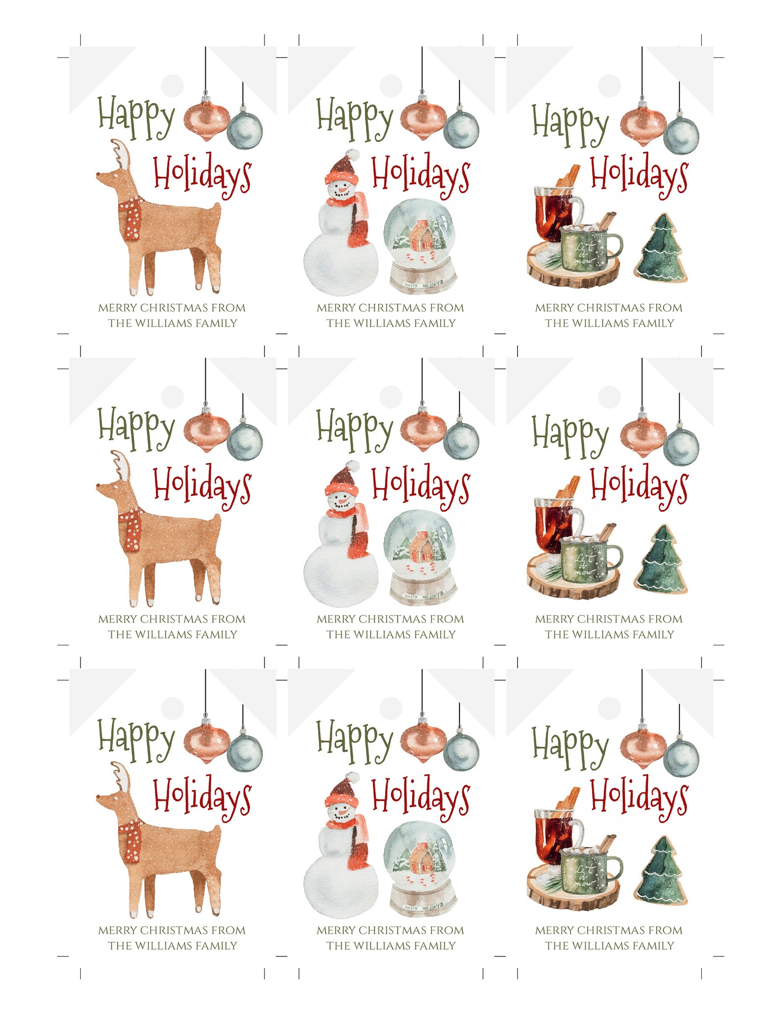 Happy Holidays Gift Tag Template Set of 3 Holiday Party Gift - Etsy