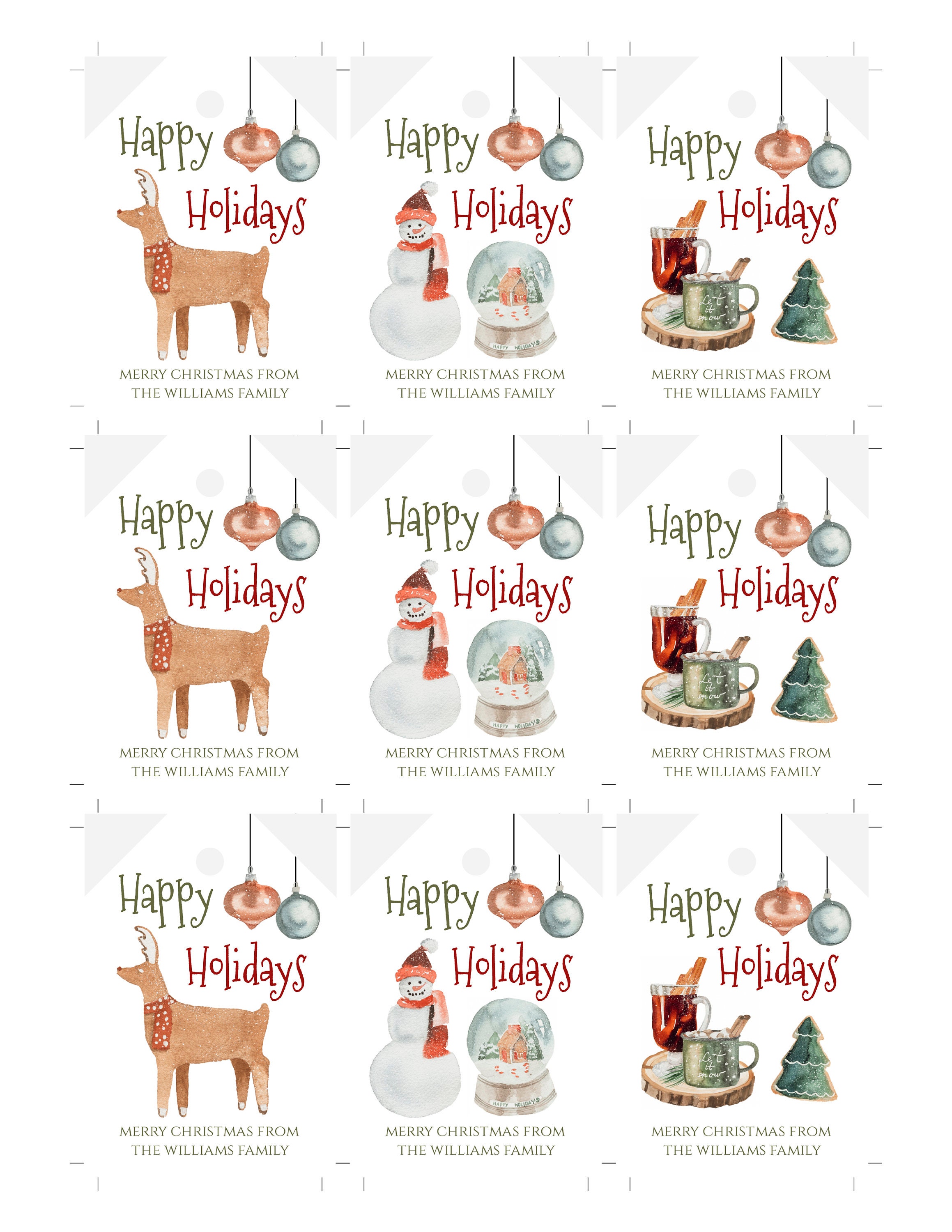 Happy Holidays Gift Tag Template Set of 3 Holiday Party Gift | Etsy