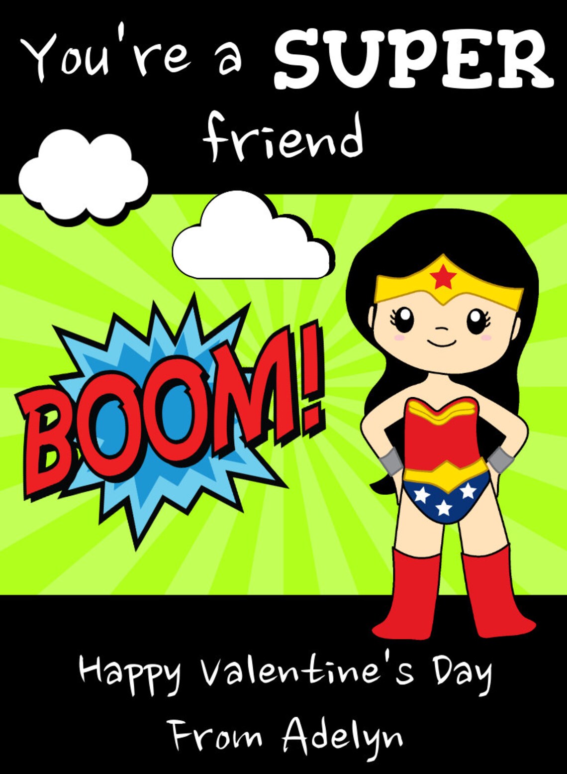 Super Hero Girl Valentine Card Template Printable Superhero - Etsy