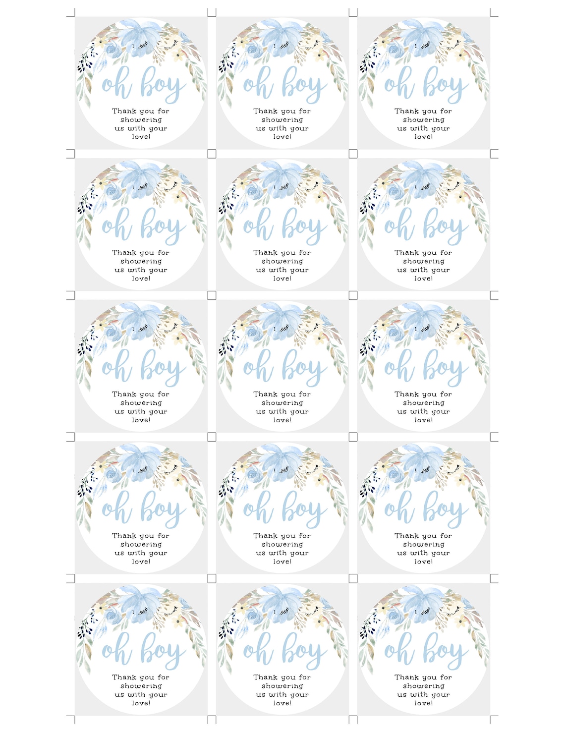 Oh Boy Blue Floral Thank You Sticker Label Template for Boy - Etsy